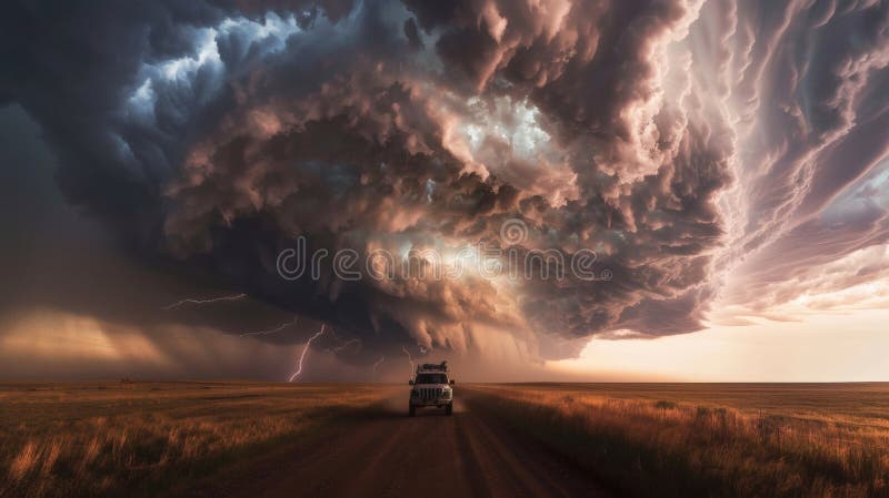 A Storm Chaser Photographing a Massive Supercell Thunderstorm Stock ...