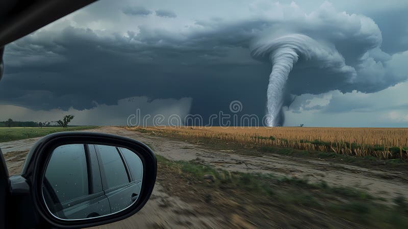 Storm Chasers Escaping Rotating Tornado in Field Stock Image - Image of ...