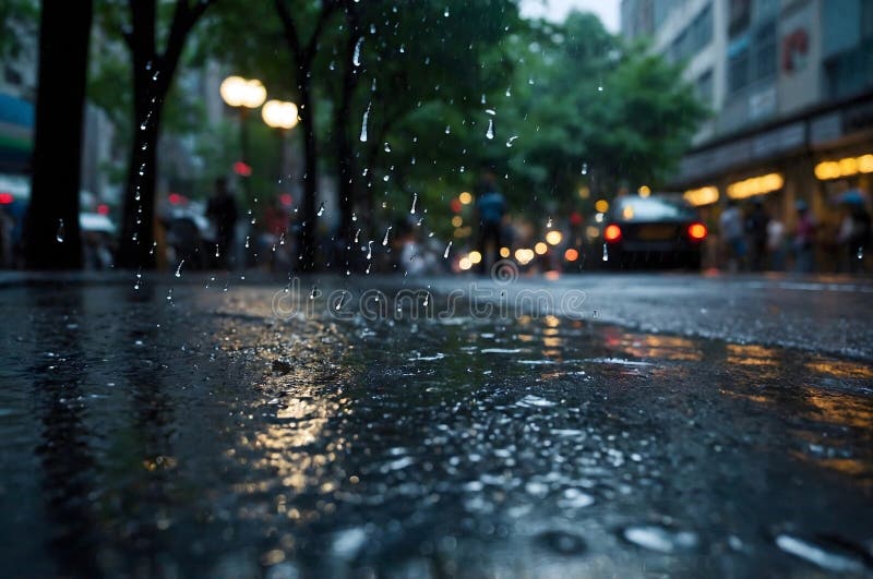 A Storm in the City. Heavy Rain with Thunder and Lightning Stock ...