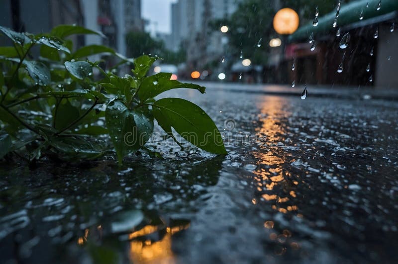 A Storm in the City. Heavy Rain with Thunder and Lightning Stock Illustration - Illustration of ...