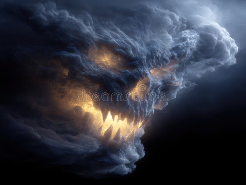 Storm Cloud Monster with Glowing Eyes and Sharp Teeth Evokes Fantasy ...