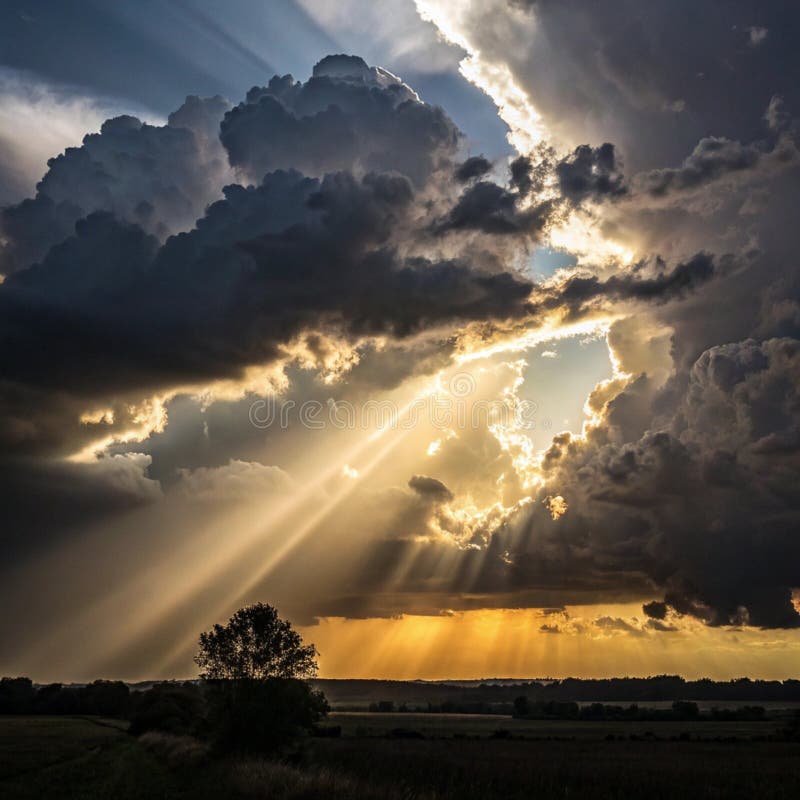 Heavy Storm Clouds Illuminated from Sun Stock Illustration ...