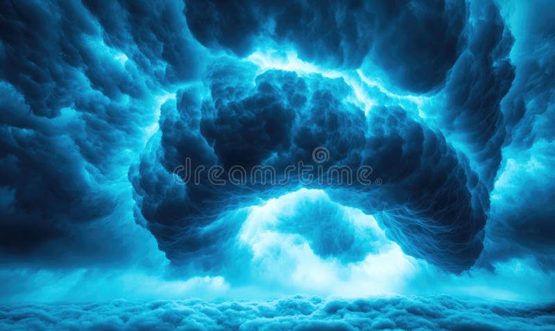Storm Clouds Illuminated with Electric Blue Light in Dark Sky Stock ...