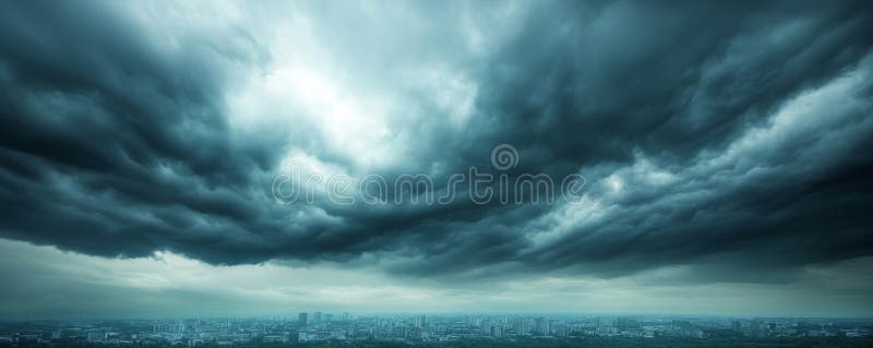 Storm Clouds Looming Above Urban Skyline, Casting Dramatic Shadows and Generating Intense ...