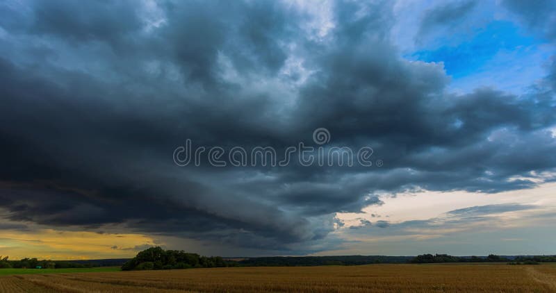 Storm Clouds Moving To the Viewer. Dangerous Storm Supercell Shelf Cloud with Layers Stock Video ...