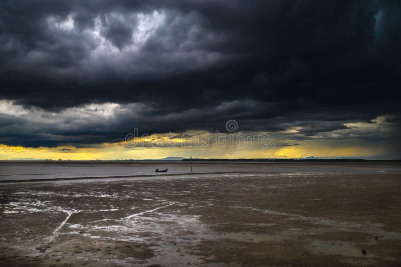 Tempestuous Majesty: Stylized Panoramic Seascape with Storm Clouds Over ...