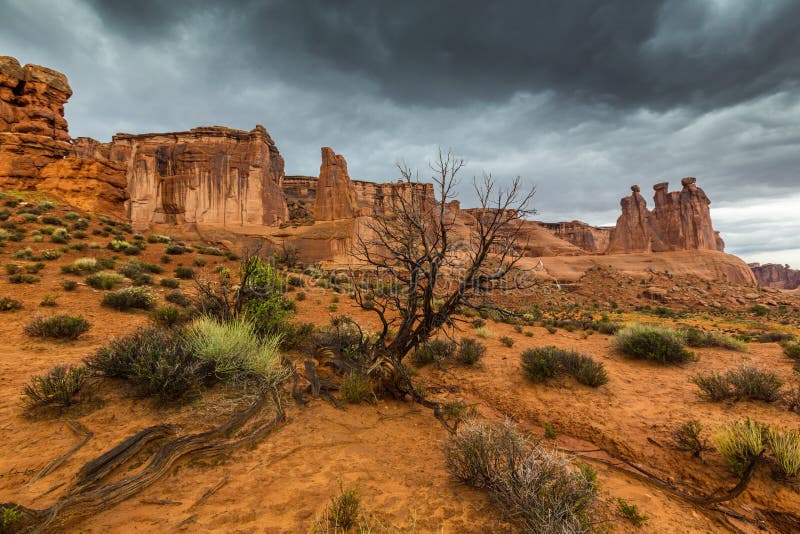 Storm Clouds and Rain in Arches National Park Stock Image - Image of ...