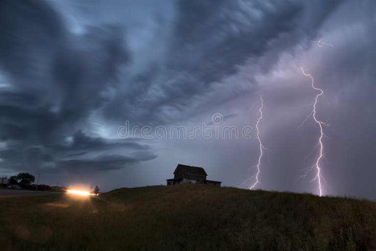 Storm Clouds Saskatchewan Lightning Stock Photo - Image of danger ...
