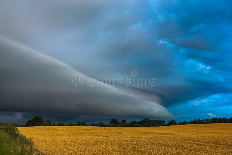 Storm Clouds with Shelf Cloud and Intense Rain Stock Photo - Image of ...