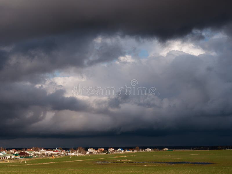 Storm Clouds Thunderclouds Over the Village in Spring Stock Image ...