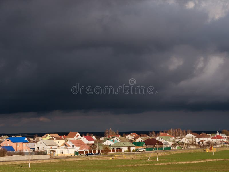 Storm Clouds Thunderclouds Over the Village in Spring Stock Image ...