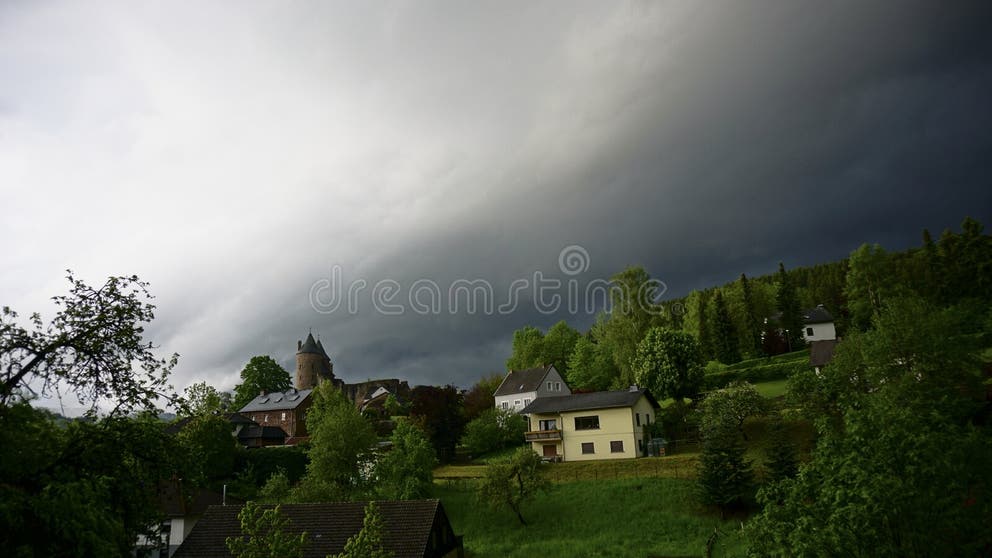 Storm Clouds Thunderclouds Over the Village in Spring Stock Photo ...