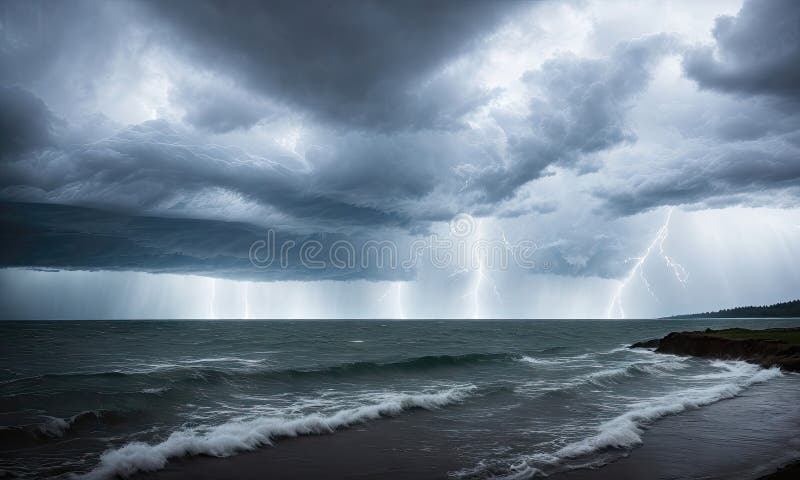 A Storm is Coming Over the Ocean and a Beach Stock Illustration ...