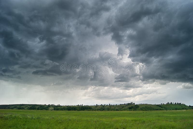 Storm Cyclone Over Summer Fields, Hills and Forests Stock Photo - Image ...