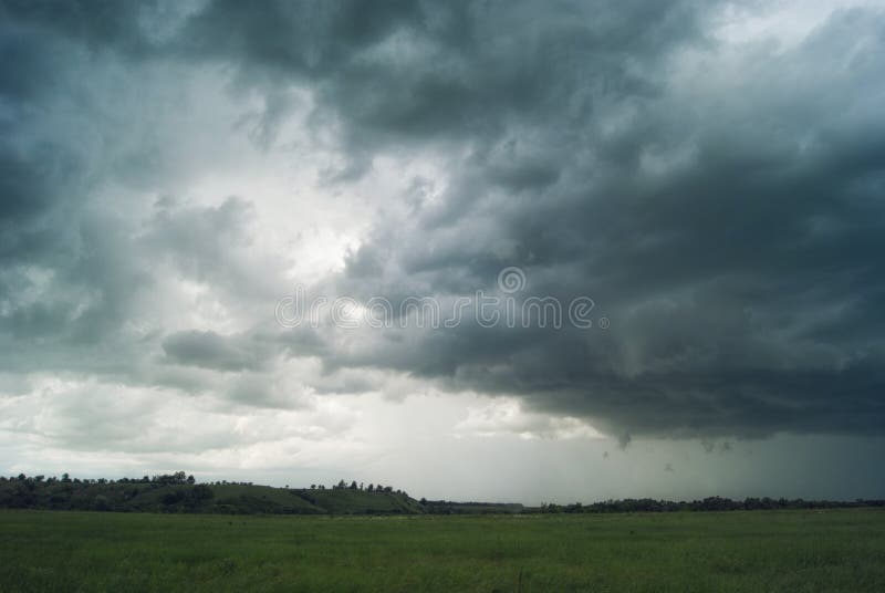 Storm Cyclone Over Summer Fields, Hills and Forests Stock Image - Image ...
