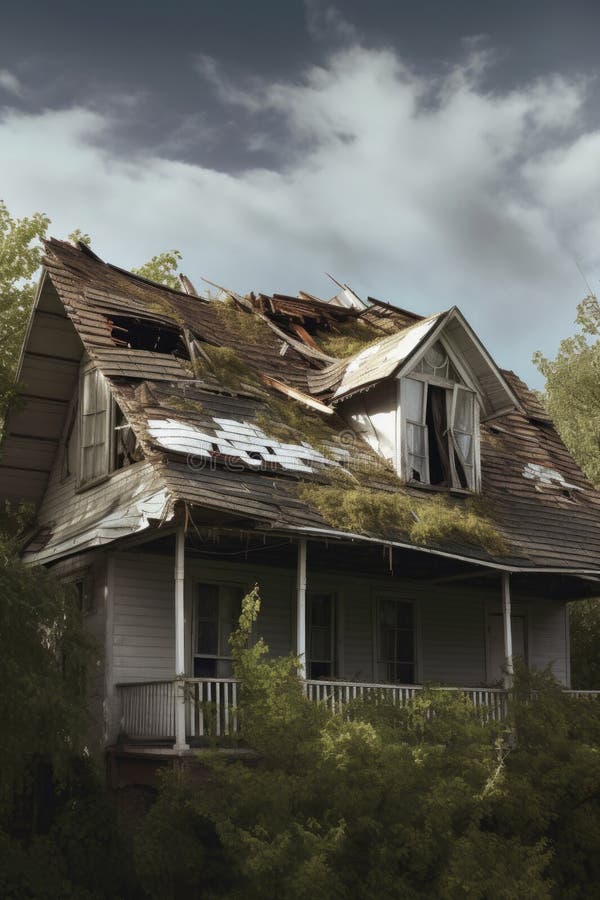 Storm Damage on a House Roof Stock Illustration - Illustration of ...
