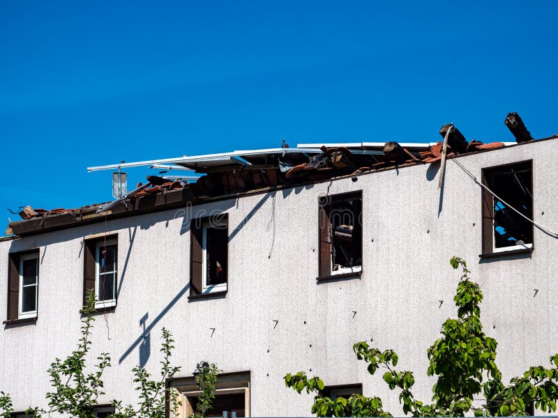 Storm damage to a house stock photo. Image of debris - 232637692