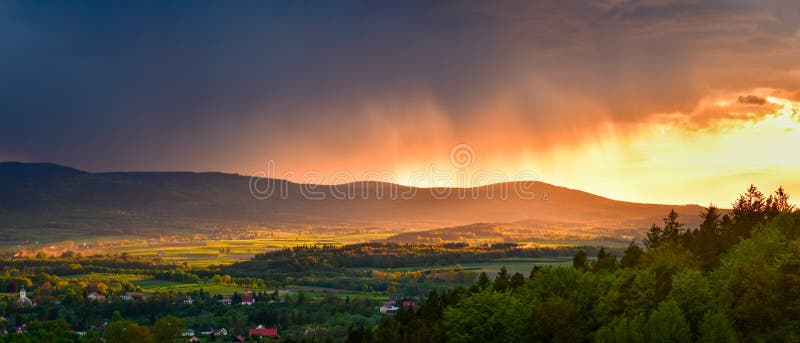 A Storm Front with Heavy Rainfall Passes Over the Mountains and the ...