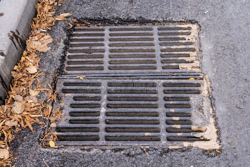 Storm Grate, Drainage. Background with Selective Focus and Copy Space ...