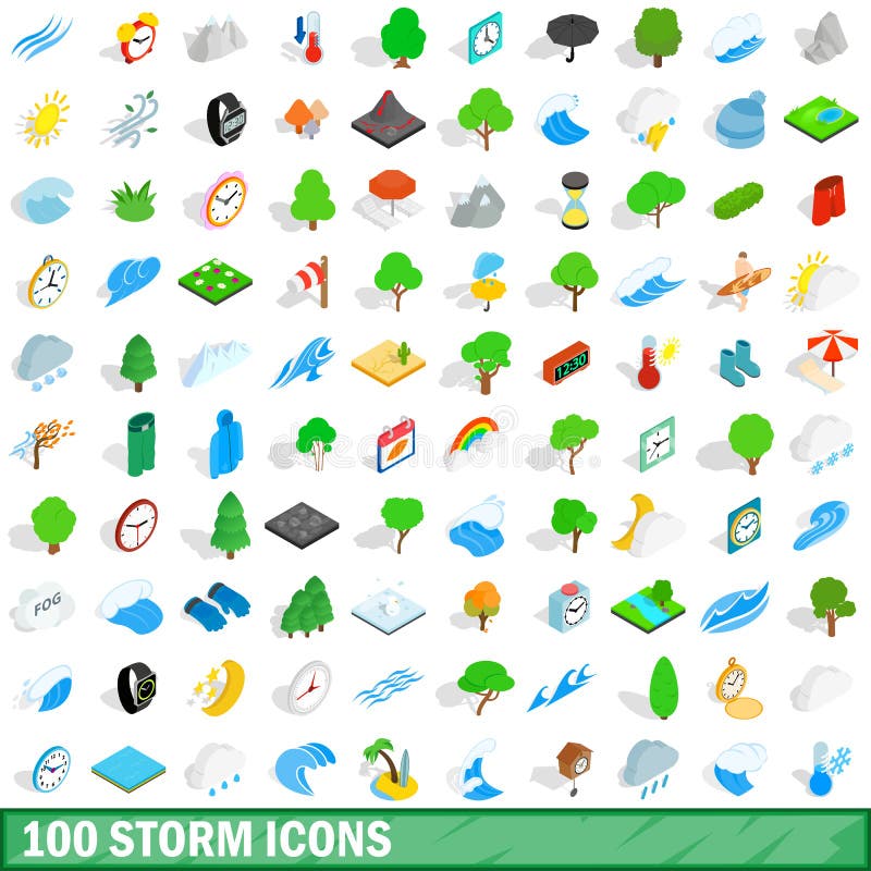 100 Storm Icons Set, Isometric 3d Style Stock Vector - Illustration of ...