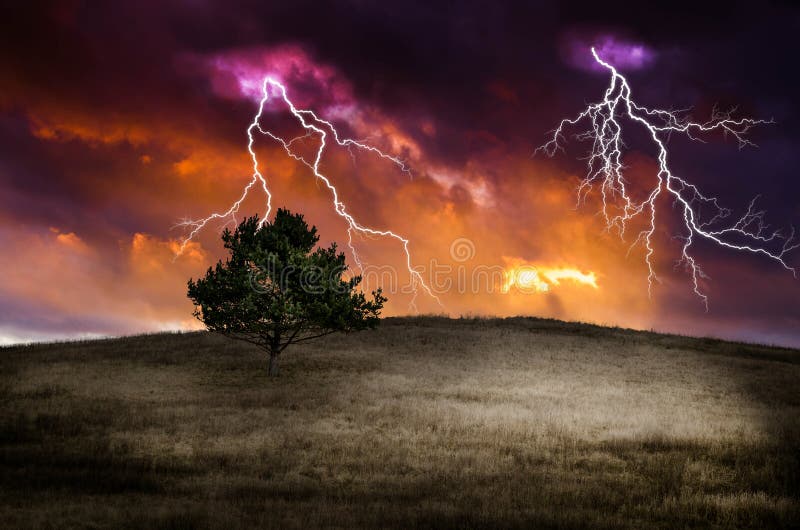 Thunderstorm With Lightning Stock Image - Image of climate, flora: 40812591