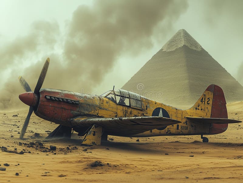 Storm-Lashed Pyramid with Passing Aircraft Stock Illustration ...