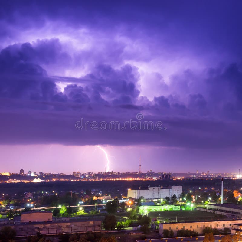 Lightning in the city stock image. Image of cloud, night - 27237405