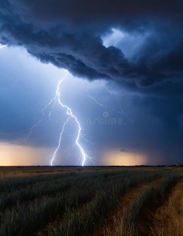 Storm with Lightning in the Field. Stock Image - Image of night, energy ...
