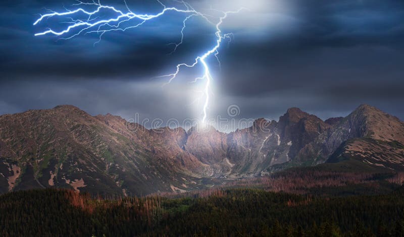 Storm and Lightning Over the Rocks Stock Image - Image of lightening ...