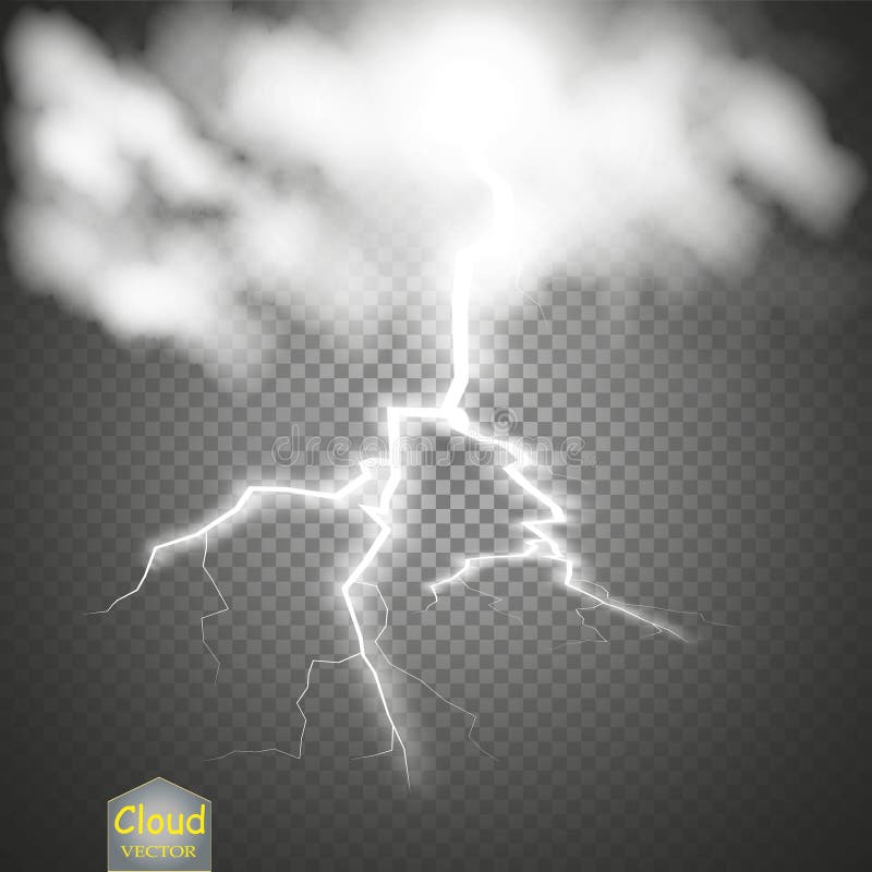 Storm and Lightning with Rain and White Cloud on Transparent Background ...