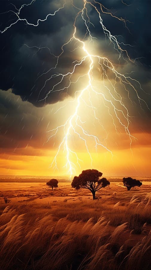 Storm with Lightning in the Sky Stock Illustration - Illustration of ...