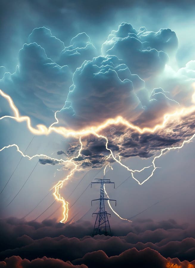 Storm with lightning stock illustration. Illustration of sunset - 300467875