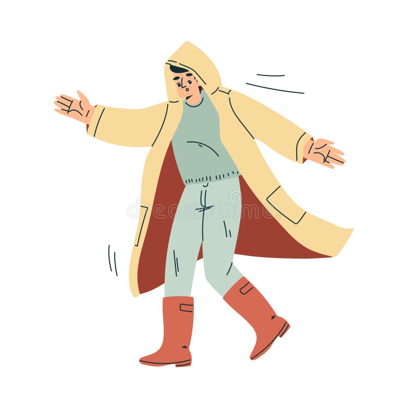 Storm with Man Character Struggle in Hurricane Vector Illustration ...