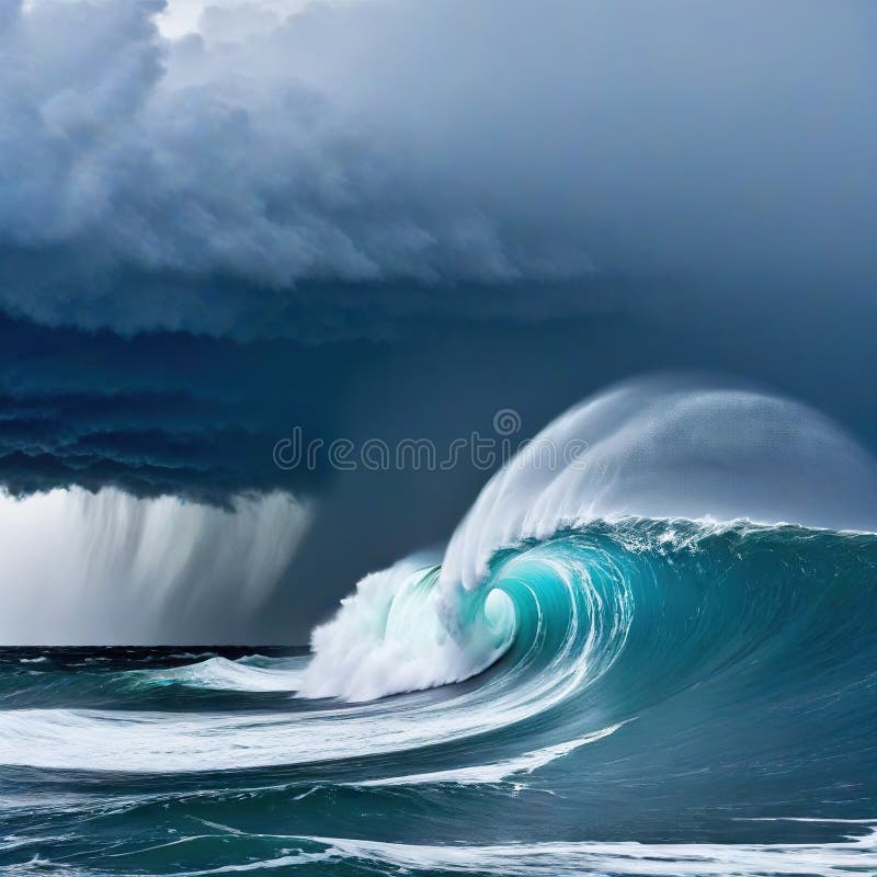 A Storm in the Middle of the Ocean with Huge Waves and Grey Stock Photo ...