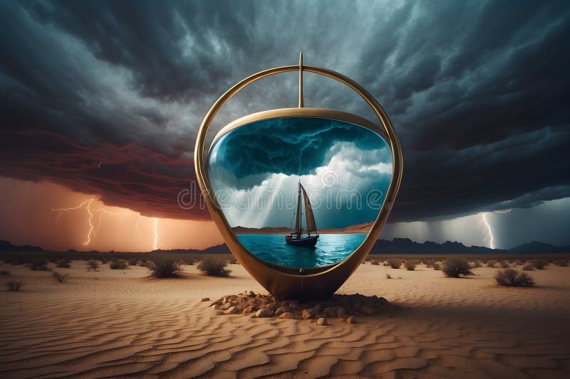 A Storm in Mirror of Desert Stock Illustration - Illustration of speed ...