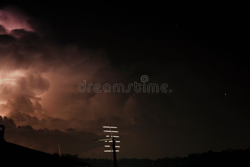 Storm at night stock photo. Image of menyambar, petir - 101791232