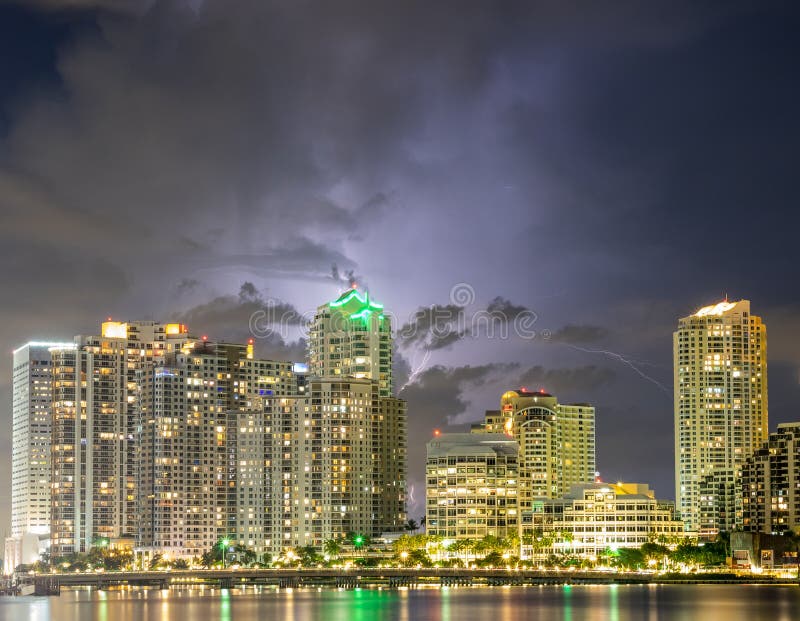 Storm Over the Brickell Key Stock Photo - Image of panoramic, lightning ...