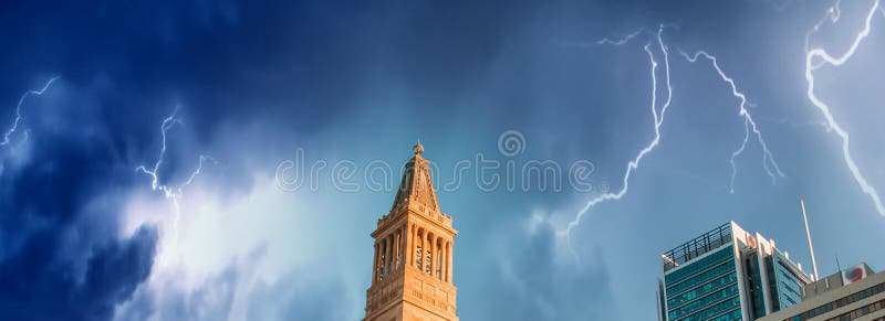 Storm Over Brisbane Skyline Stock Photo - Image of cloud, city: 233977168