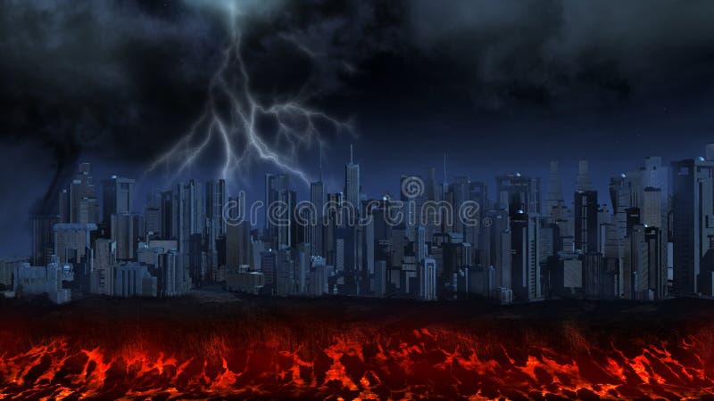 Storm over a city stock illustration. Illustration of lava - 47851350