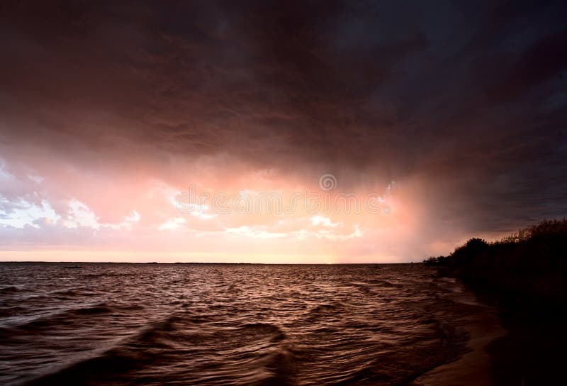 Storm Over Lake Diefenbaker Stock Photo - Image of road, prairie: 23987508