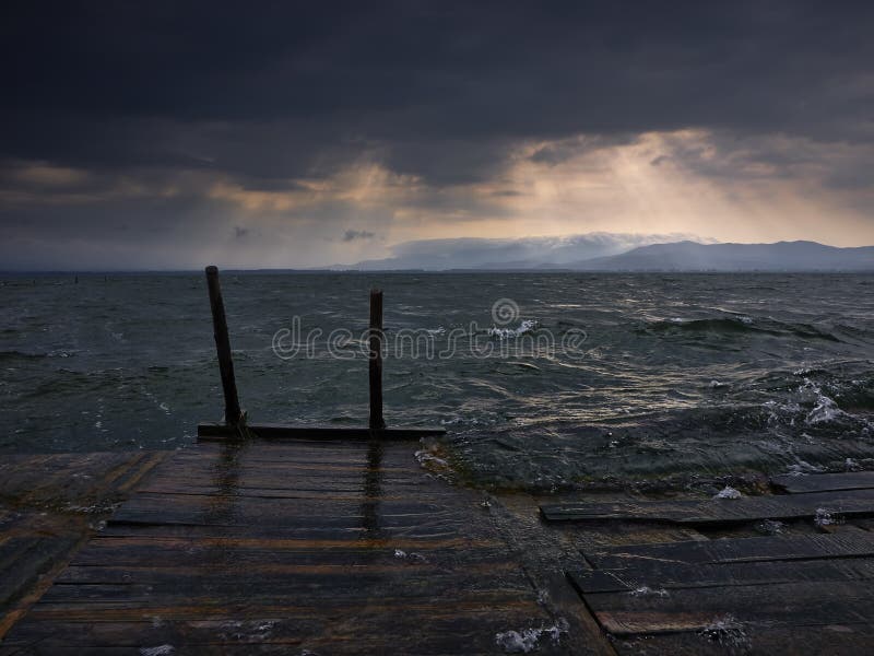 Storm over lake stock image. Image of doiran, dark, macedonia - 30403433