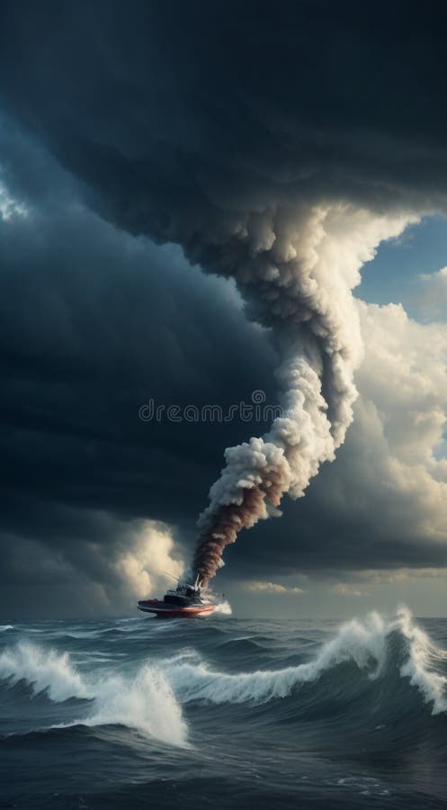 Storm Over the Ocean, Power Wind Over the Sea, Tornado Scenne on the ...