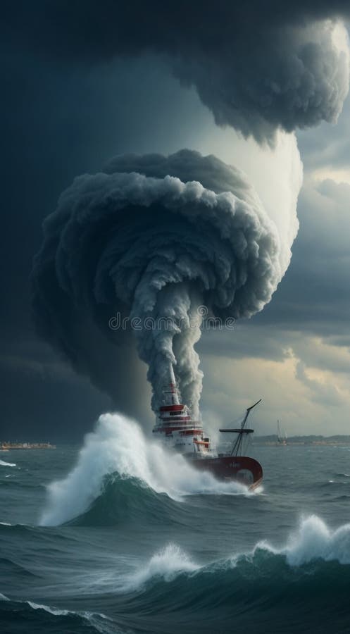 Storm Over the Ocean, Power Wind Over the Sea, Tornado Scenne on the ...