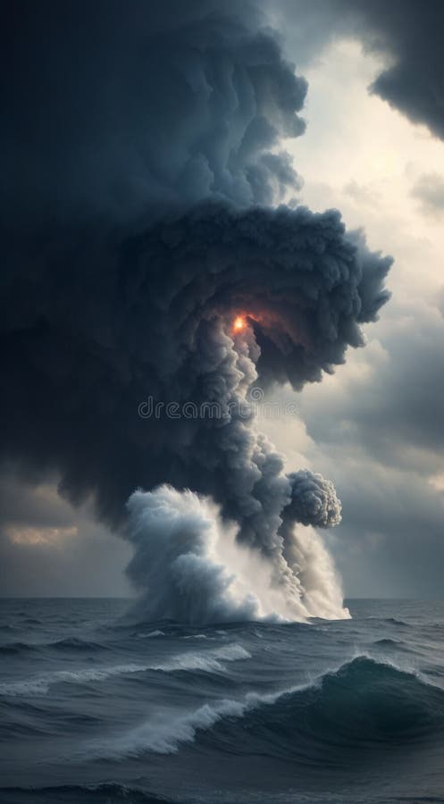 Storm Over the Ocean, Power Wind Over the Sea, Tornado Scenne on the ...