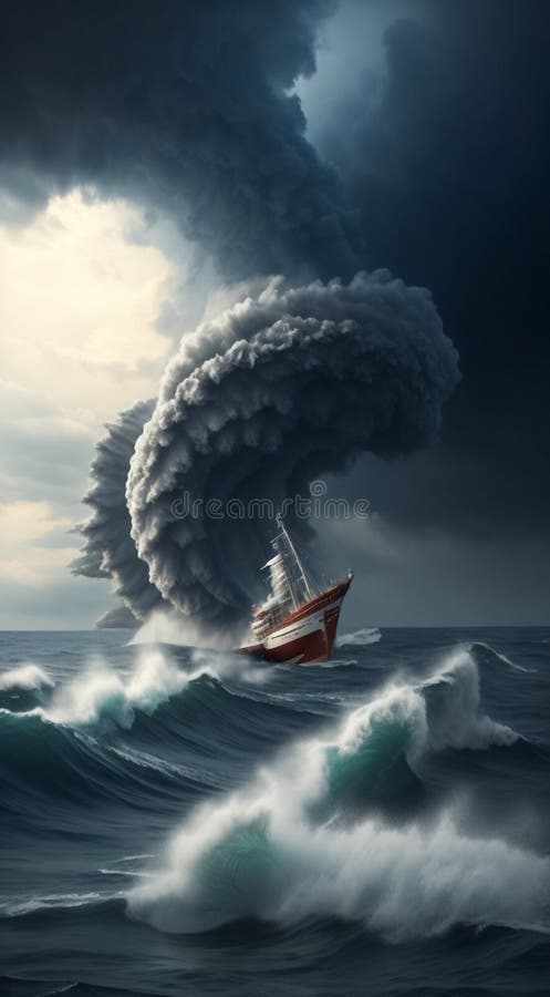 Storm Over the Ocean, Power Wind Over the Sea, Tornado Scenne on the ...