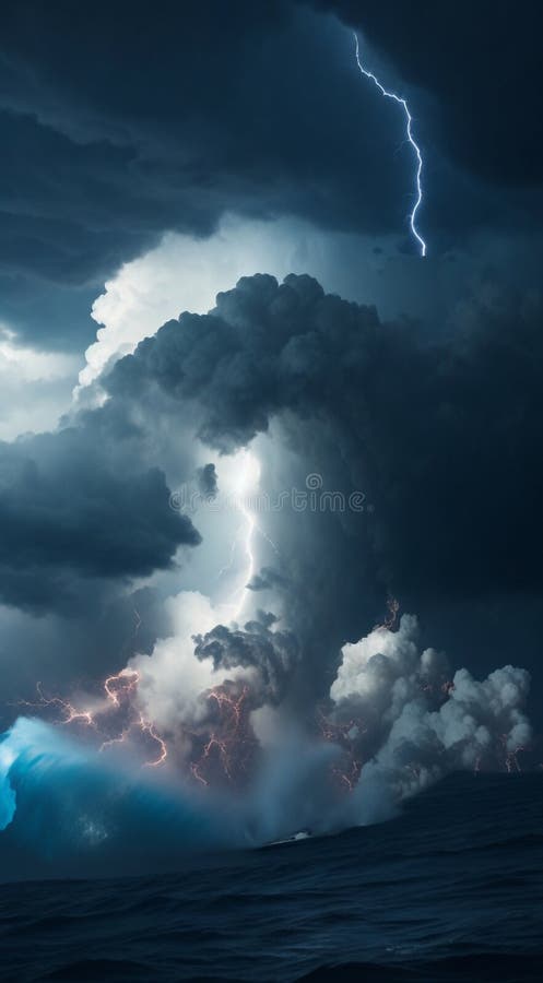 Storm Over the Ocean, Power Wind Over the Sea, Tornado Scenne on the ...