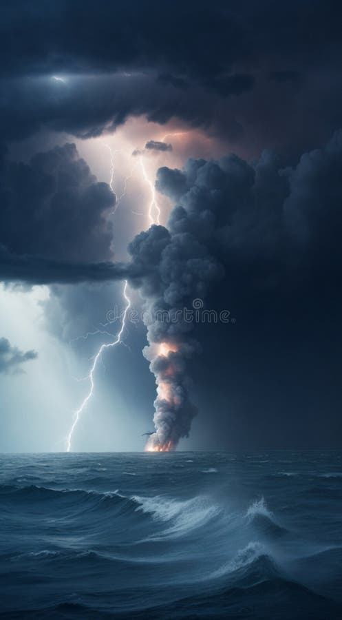 Storm Over the Ocean, Power Wind Over the Sea, Tornado Scenne on the ...
