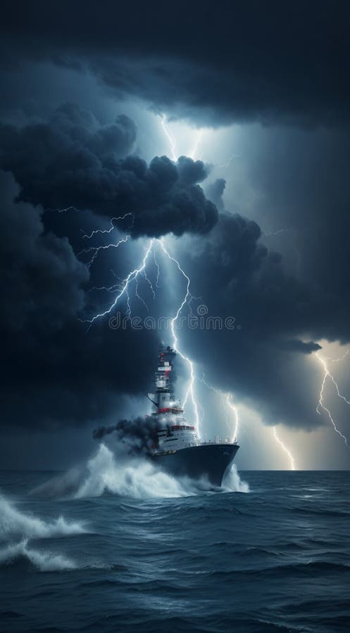 Storm Over the Ocean, Power Wind Over the Sea, Tornado Scenne on the ...