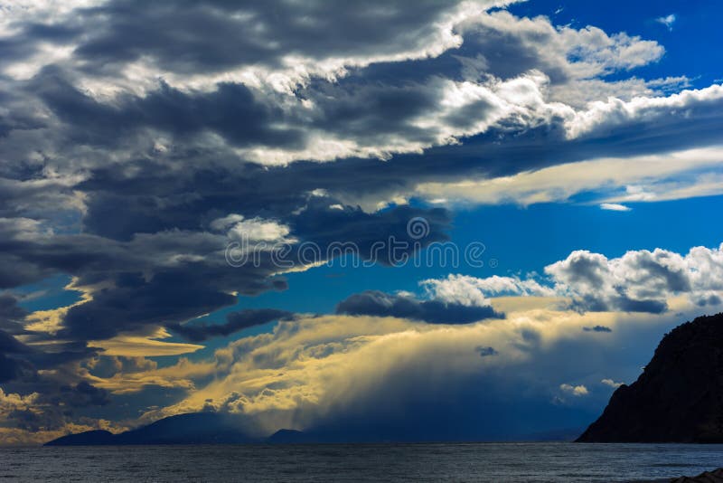 The Storm Over the Sea at Sunset Stock Image - Image of season, light ...