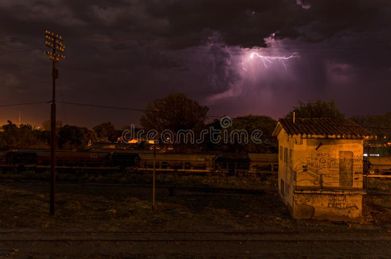 Thunderstorm Over Railroad Tracks Stock Photo - Image of building ...